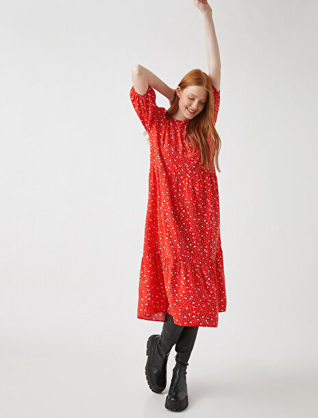 Koton Ole Genç Kız Balon Kollu Çiçekli Fırfırlı Elbise