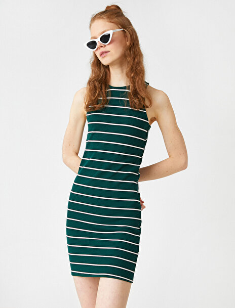 Koton Kadın Çizgili Mini Kolsuz Elbise