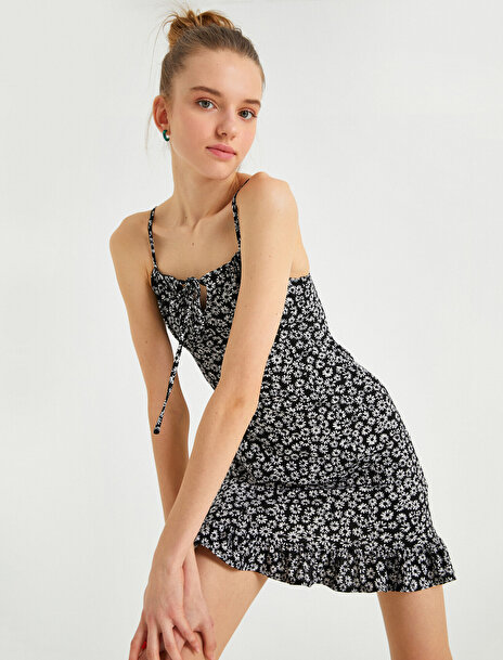 Koton Ole Genç Kız İnce Askılı Fırfırlı Mini Elbise