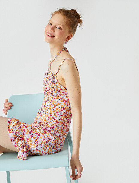 Koton Kadın Fırfırlı Mini Elbise Askılı Kalp Yaka