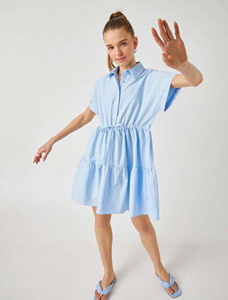 Koton Kadın Kısa Kollu Beli Bağlamalı Gömlek Elbise
