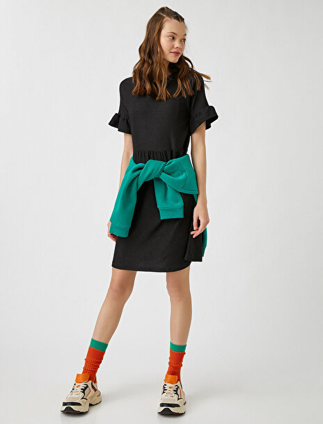 Koton Ole Genç Kız Bisiklet Yaka Fırfırlı Kısa Kollu Elbise