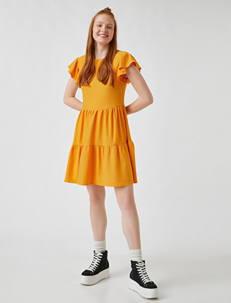 Koton Ole Genç Kız Bisiklet Yaka Fırfırlı Kısa Kollu Elbise