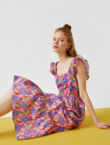 Koton Kadın Fırfırlı Kolsuz Kalp Yaka Elbise