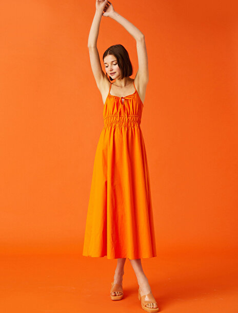 Koton Kadın Uzun Elbise İnce Askılı Büzgülü