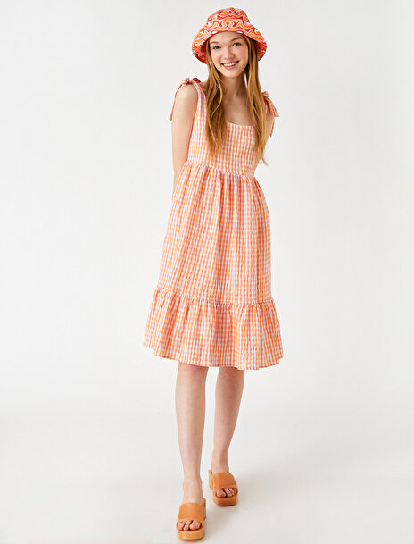 Koton Kadın Pötikare Desenli Midi Elbise