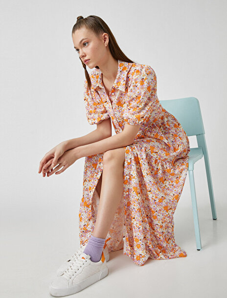 Koton Ole Genç Kız Kısa Kollu Düğmeli Maxi Elbise