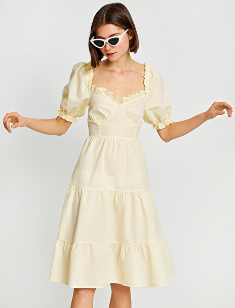 Koton Kadın Balon Kollu Fırfırlı Midi Elbise