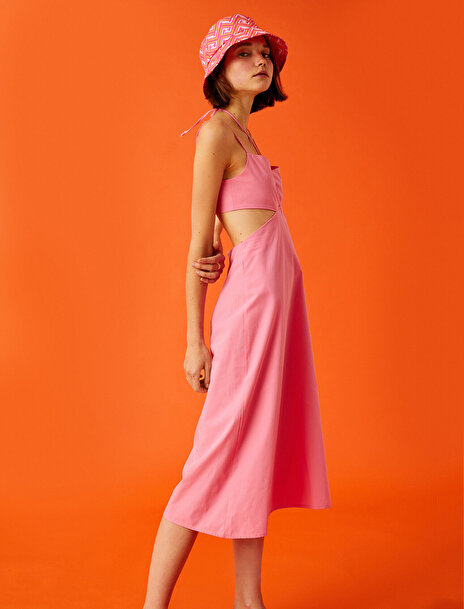 Koton Kadın Midi Boy Elbise Pencere Detaylı İnce Askılı