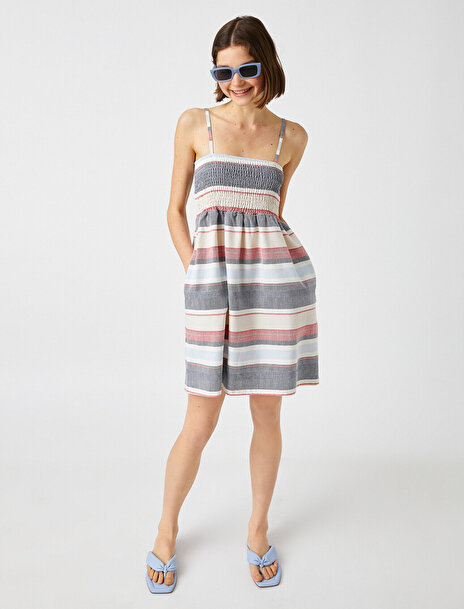 Koton Kadın Çizgili Elbise Askılı Cepli