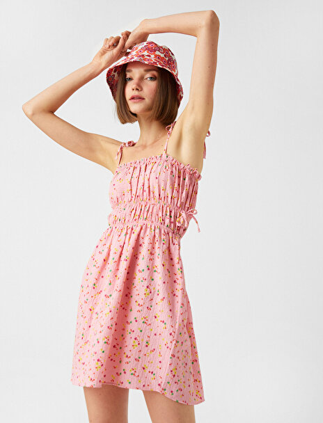 Koton Kadın Çiçekli Mini Elbise İnce Askılı