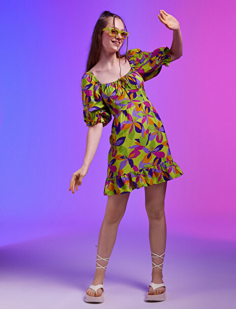 Koton Kadın Çiçek Desenli Balon Kol Elbise Koton Kadın Çiçek Desenli Balon Kol Elbise