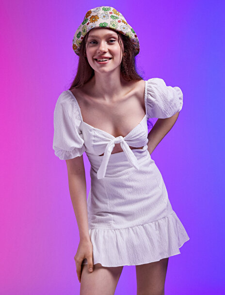 Koton Kadın Fiyonklu Balon Kol Mini Elbise