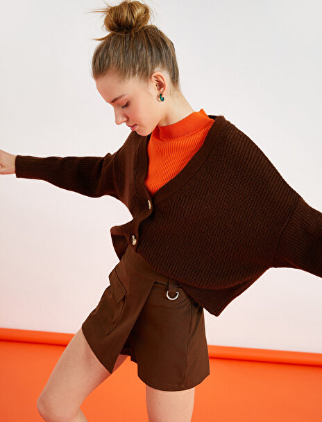 Koton Ole Genç Kız V Yaka Düğmeli Uzun Kollu Hırka