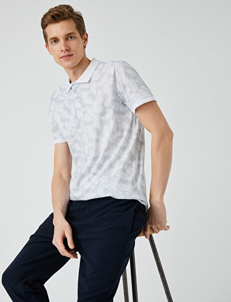 Koton Erkek Slim Fit Yaprak Desenli Polo Yaka Tişört Koton Erkek Slim Fit Yaprak Desenli Polo Yaka Tişört