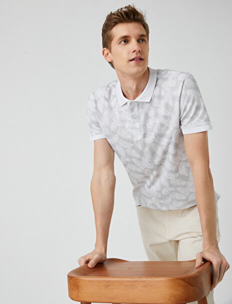 Koton Erkek Slim Fit Yaprak Desenli Polo Yaka Tişört Koton Erkek Slim Fit Yaprak Desenli Polo Yaka Tişört
