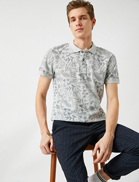 Koton Erkek Yaprak Desenli Polo Yaka Tişört