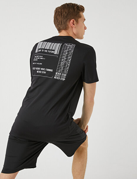 Koton Erkek Sırtı Slogan Baskılı Kısa Kollu Bisiklet Yaka Tişört