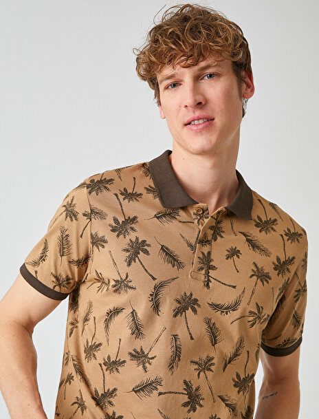 Koton Erkek Palmiye Baskılı Polo Yaka Tişört