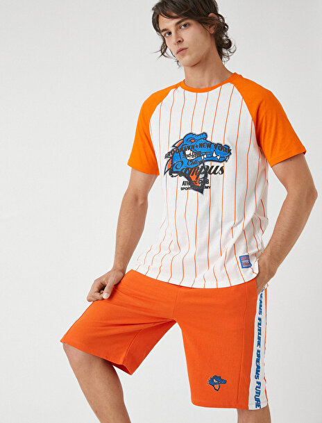 Koton Erkek Çizgili Kolej Baskılı Tişört