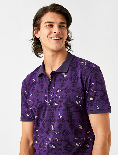 Koton Erkek Etnik Desenli Polo Yaka Tişört