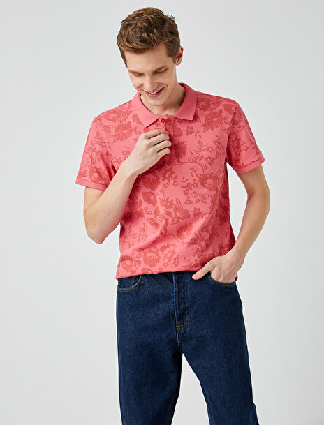 Koton Erkek Çiçek Desenli Polo Yaka Tişört