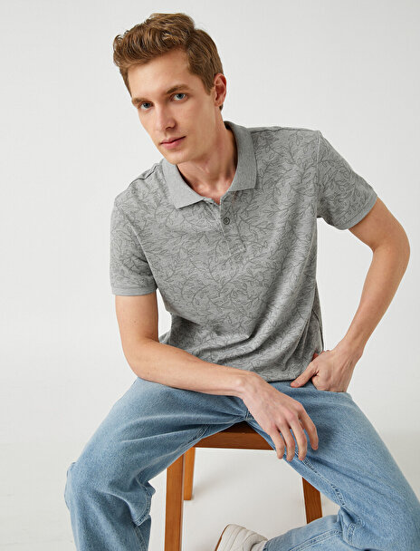 Koton Erkek Yaprak Desenli Polo Yaka Tişört