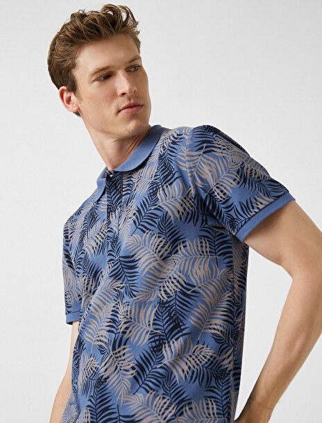 Koton Erkek Slim Fit Leaf Patterned Polo Neck T-Shirt Koton Erkek Slim Fit Leaf Patterned Polo Neck T-Shirt