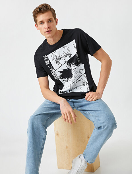Koton Erkek Anime Baskılı Tişört Koton Erkek Anime Baskılı Tişört