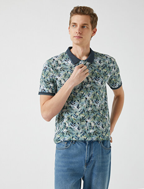 Koton Erkek Slim Fit Yaprak Desenli Polo Yaka Tişört Koton Erkek Slim Fit Yaprak Desenli Polo Yaka Tişört