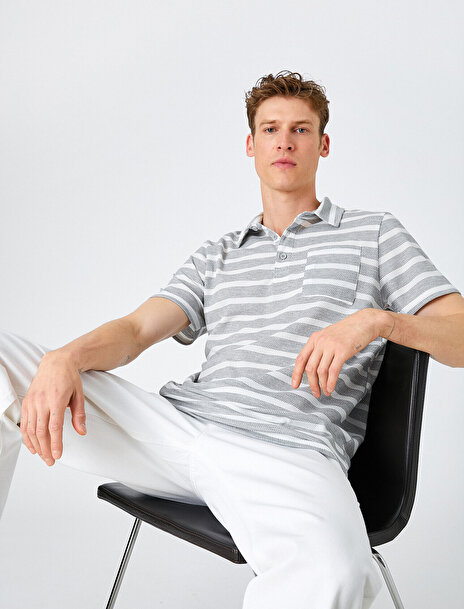 Koton Erkek Çizgili Cepli Polo Yaka Tişört
