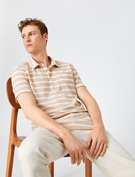 Koton Erkek Çizgili Cepli Polo Yaka Tişört