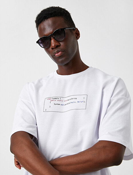 Koton Erkek Oversize Tişört Baskılı Kısa Kollu Bisiklet Yaka