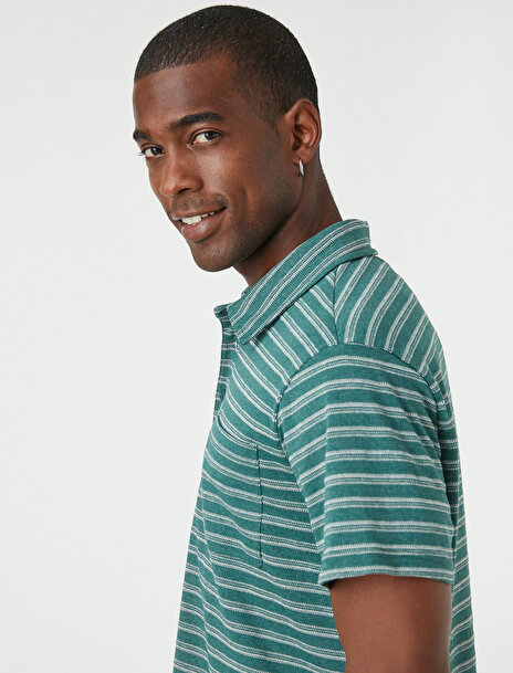 Koton Erkek Çizgili Cepli Polo Yaka Tişört Koton Erkek Çizgili Cepli Polo Yaka Tişört