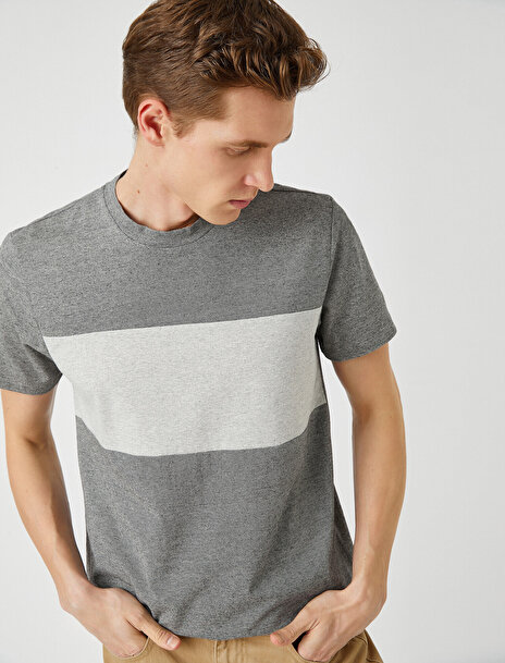 Koton Erkek Renk Bloklu Kırçıllı Tişört