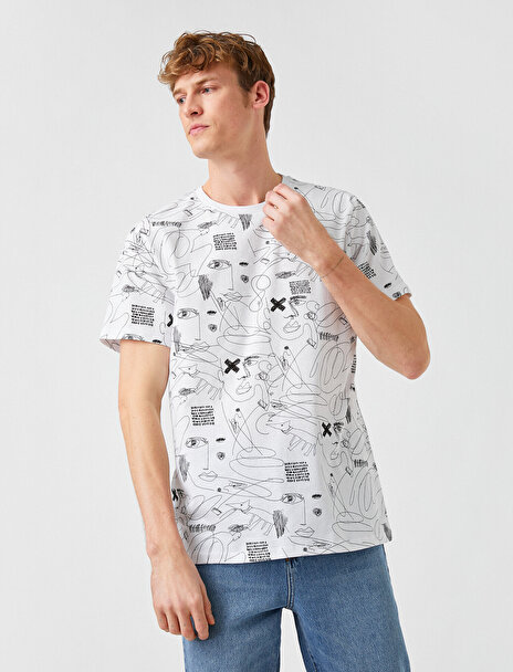 Koton Erkek Standart Fit Eskiz Baskılı Tişört Koton Erkek Standart Fit Eskiz Baskılı Tişört