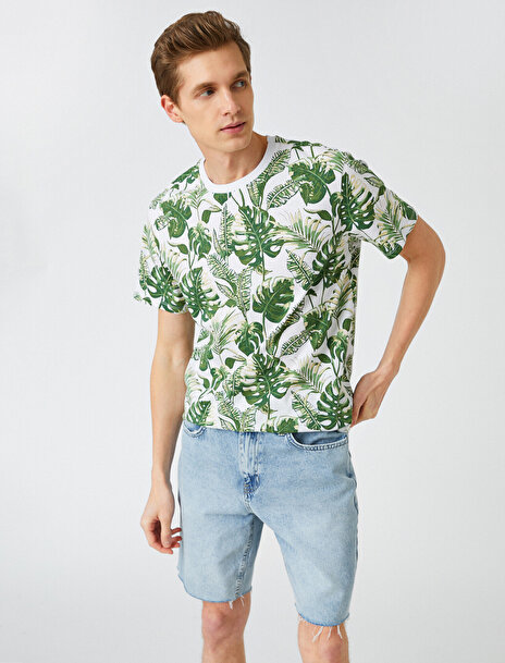 Koton Erkek Yaprak Desenli Baskılı Tişört