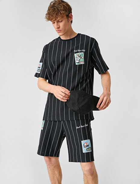 Koton Erkek Beyzbol Çizgili Oversize Tişört