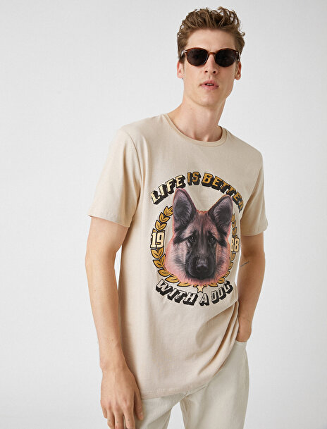 Koton Erkek Alman Kurdu Köpek Baskılı Tişört Koton Erkek Alman Kurdu Köpek Baskılı Tişört