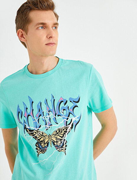 Koton Erkek Kelebek Baskılı Tişört