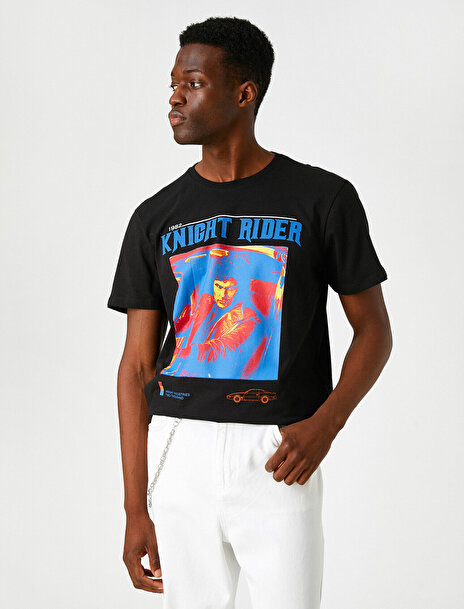 Koton Erkek Kara Şimşek Tişört Lisanslı Baskılı