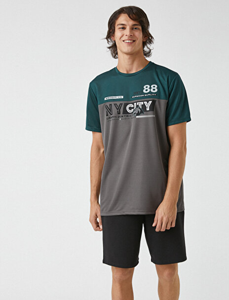 Koton Erkek Baskılı Renk Bloklu Tişört