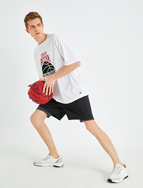 Koton Erkek Kısa Spor Şort İki Katlı Belden Bağlamalı