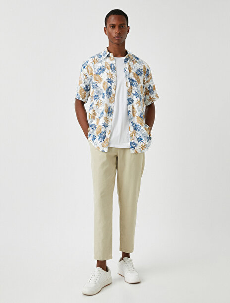 Koton Erkek Düz Kesim Keten Karışım Chino Pantolon