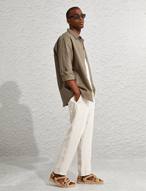 Koton Erkek Keten Karışım Bağcıklı Chino Pantolon