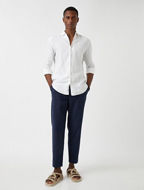 Koton Erkek Keten Karışım Bağcıklı Chino Pantolon