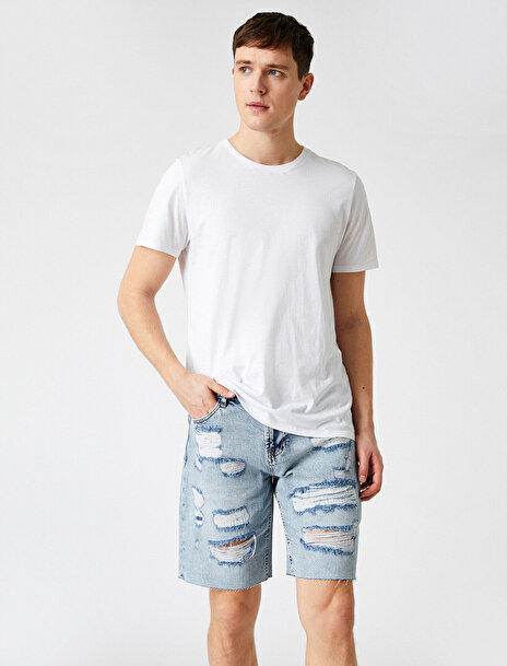 Koton Erkek Eskitilmiş Kot Şort