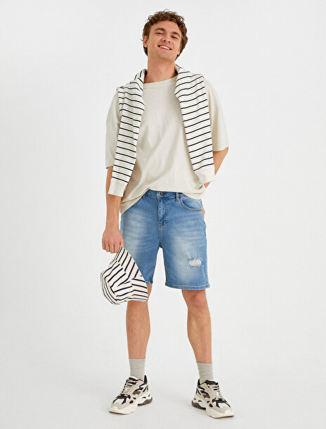 Koton Erkek Eskitilmiş Kot Şort
