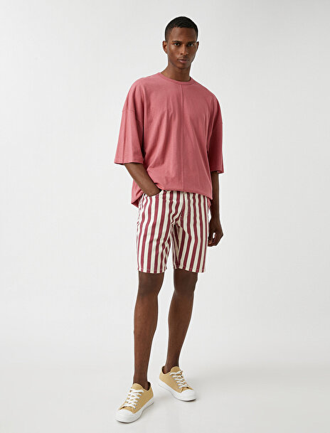 Koton Erkek Çizgili Kot Şort Cepli