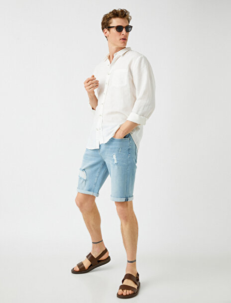 Koton Erkek Kot Şort Destroylu Cepli